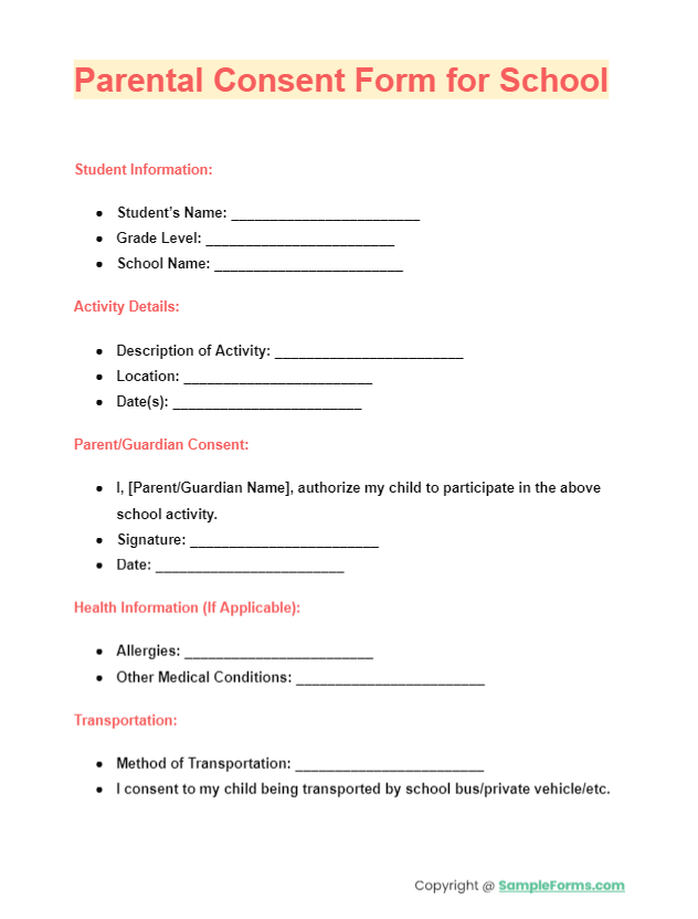 FREE 15+ Parental Consent Form Samples, PDF, MS Word, Google Docs, Excel