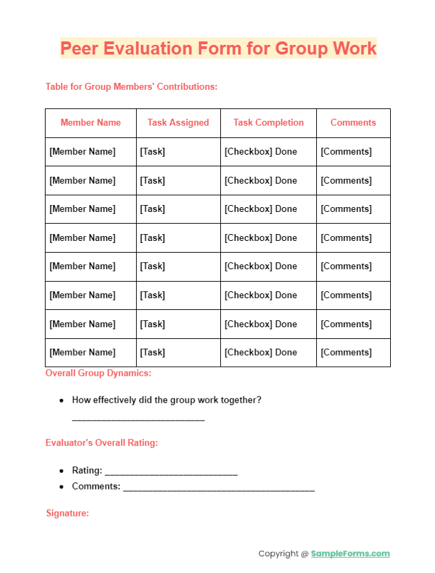 FREE 16+ Peer Evaluation Form Samples, PDF, MS Word, Google Docs, Excel