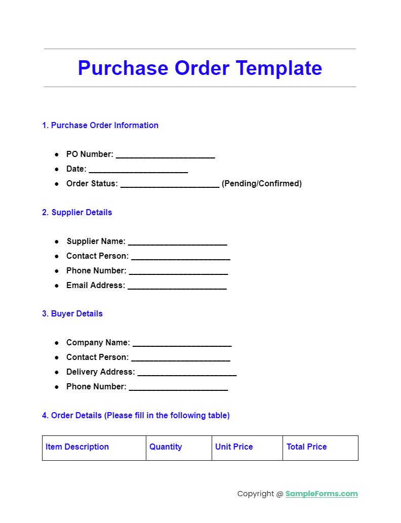 FREE 14+ Purchase Order Form Samples, PDF, MS Word, Google Docs, Excel