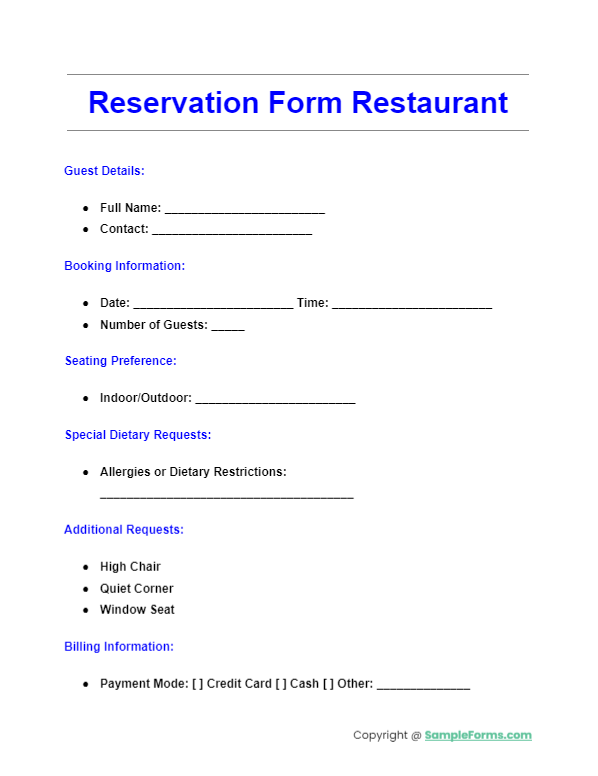 FREE 25+ Reservation Form PDF, MS Word, Google Docs, Excel