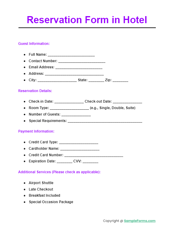 FREE 25+ Reservation Form PDF, MS Word, Google Docs, Excel