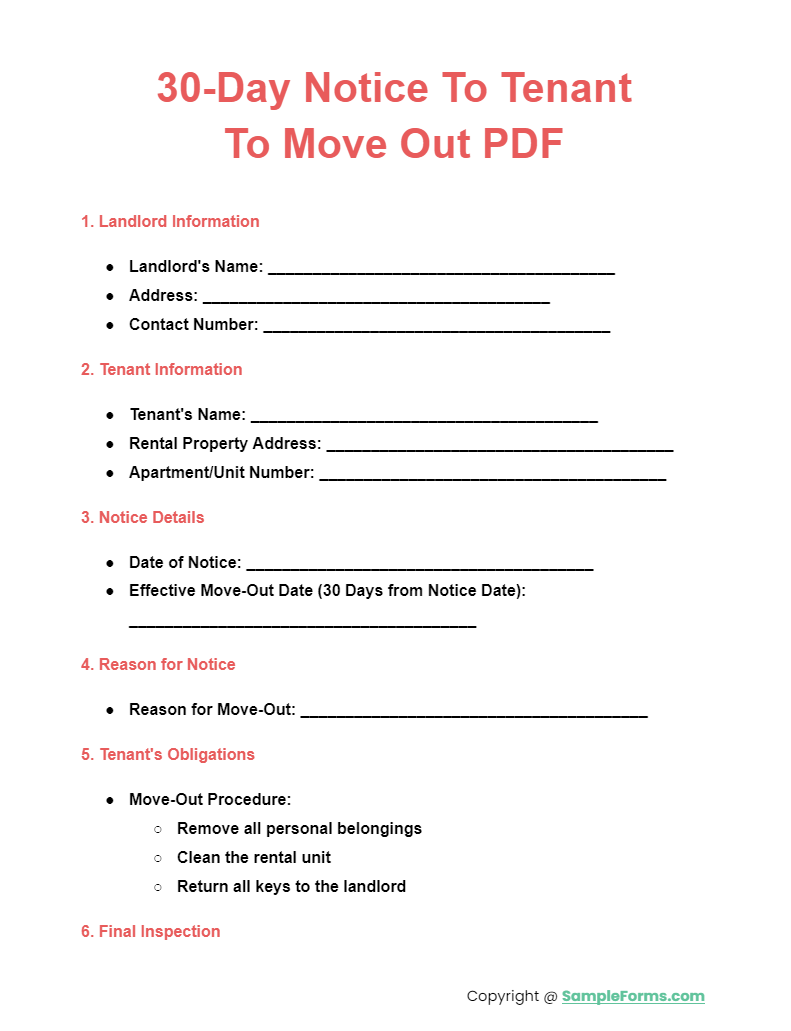 FREE 11+ 30-Day Notice to Tenant Samples, PDF, MS Word, Google Docs