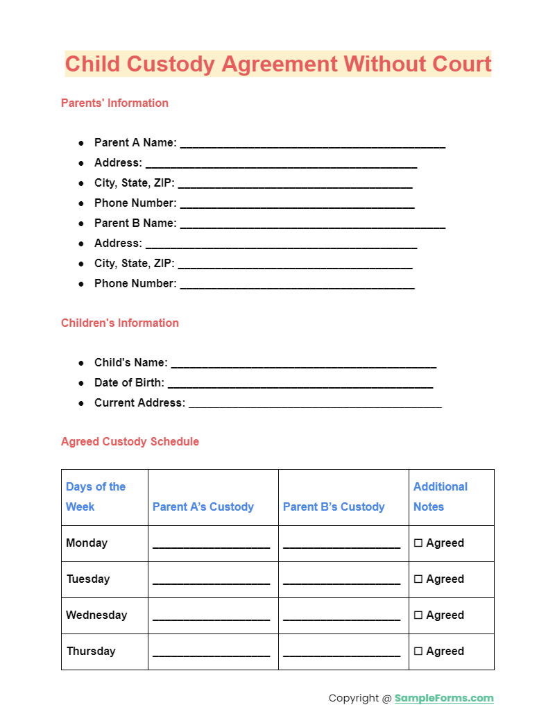 FREE 12+ Custody Agreement Form Samples, PDF, MS Word, Google Docs