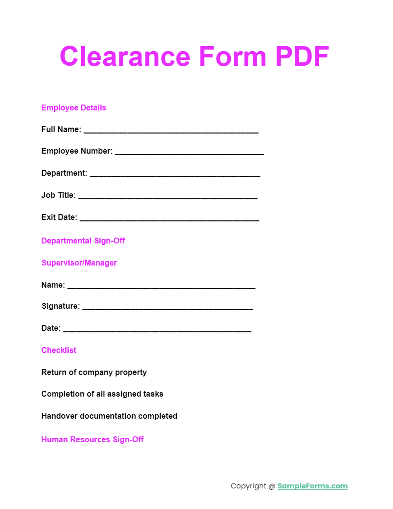 FREE 32+ Clearance Form Samples, PDF, MS Word, Google Docs
