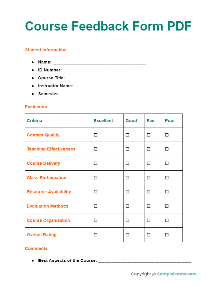 FREE 12+ Course Feedback Form Samples, PDF, MS Word, Google Docs