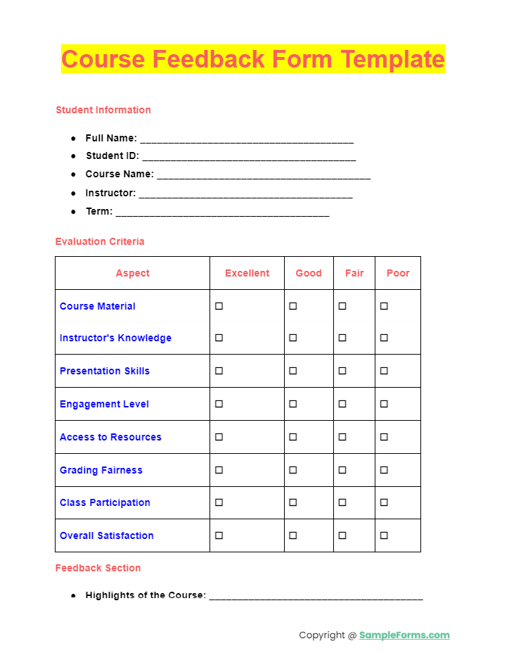 FREE 12+ Course Feedback Form Samples, PDF, MS Word, Google Docs