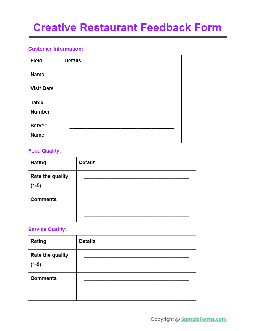 FREE 15+ Restaurant Feedback Form Samples, PDF, MS Word, Google Docs