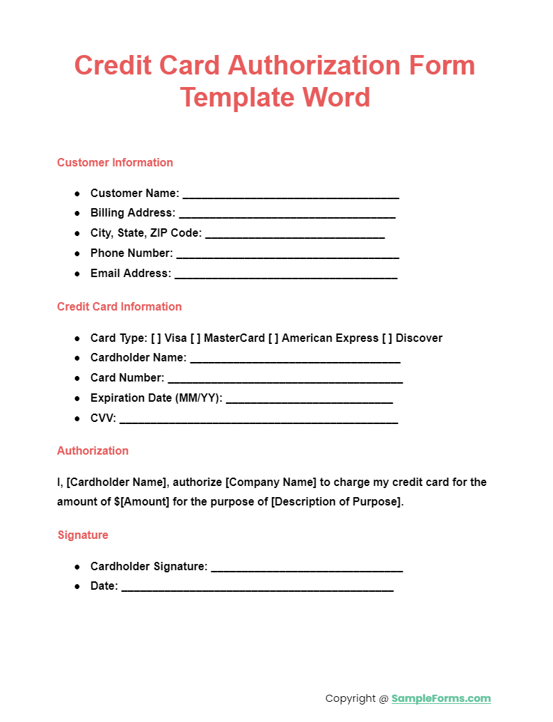 FREE 14+ Credit Card Authorization Form Samples, PDF, MS Word, Google ...