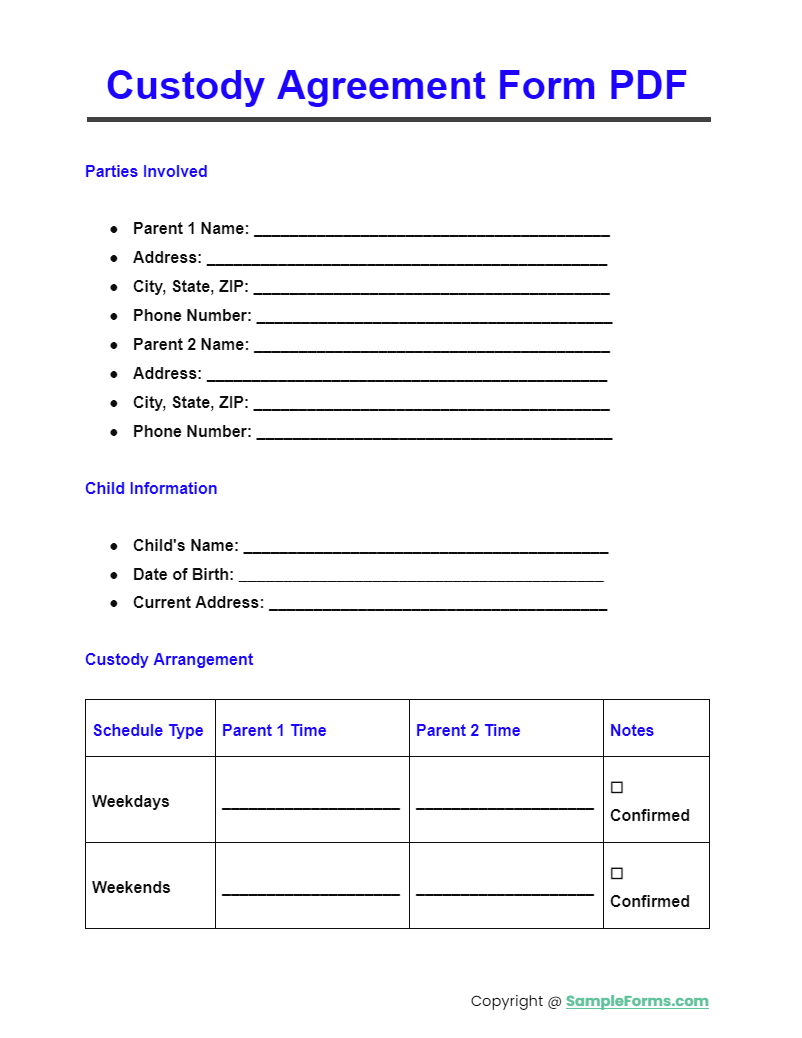 FREE 12+ Custody Agreement Form Samples, PDF, MS Word, Google Docs