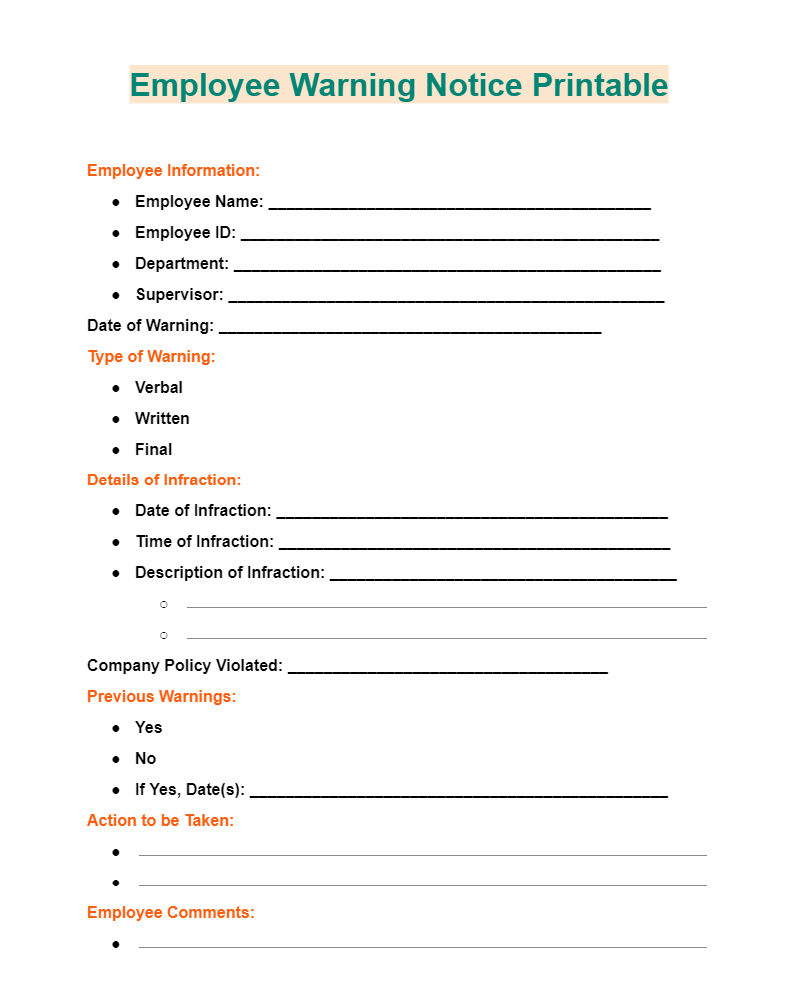 FREE 11+ Employee Warning Notice Samples, PDF, MS Word, Google Docs