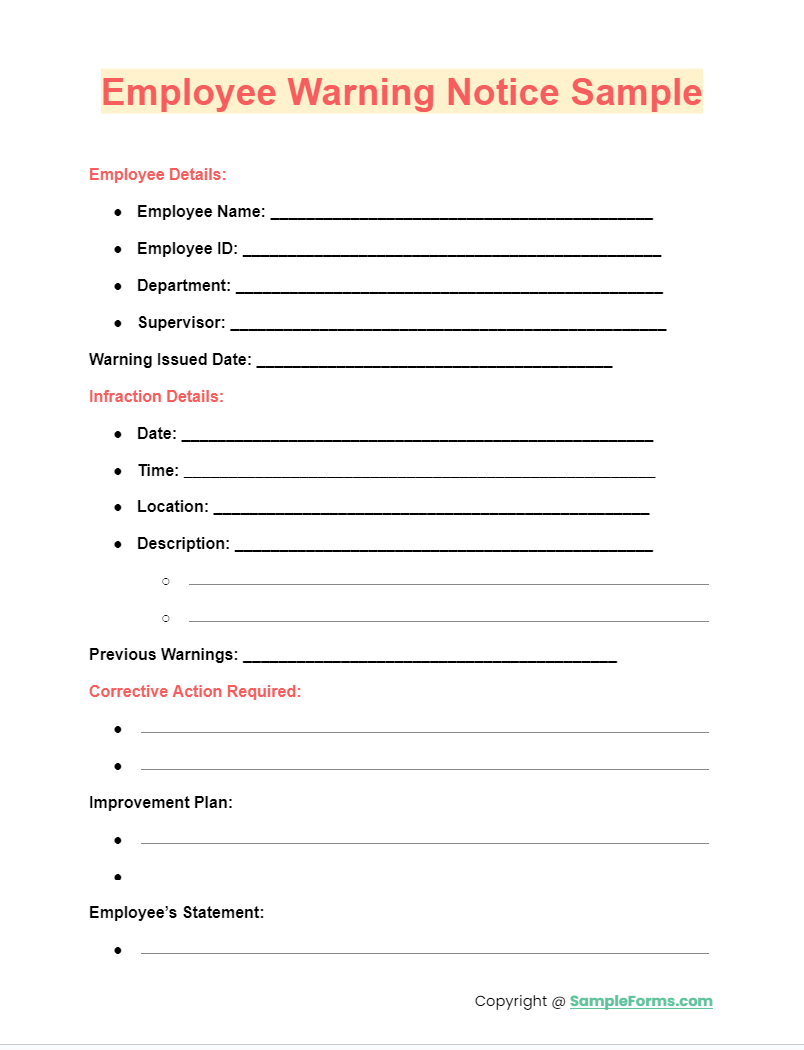 FREE 11+ Employee Warning Notice Samples, PDF, MS Word, Google Docs