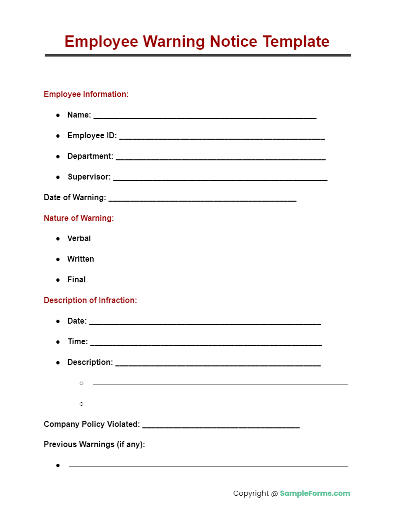 FREE 11+ Employee Warning Notice Samples, PDF, MS Word, Google Docs