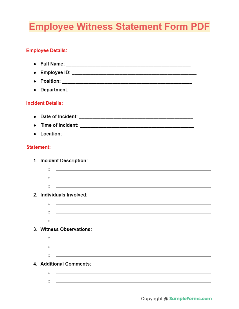 FREE 17+ Employee Witness Statement Form Samples, PDF, MS Word, Google Docs