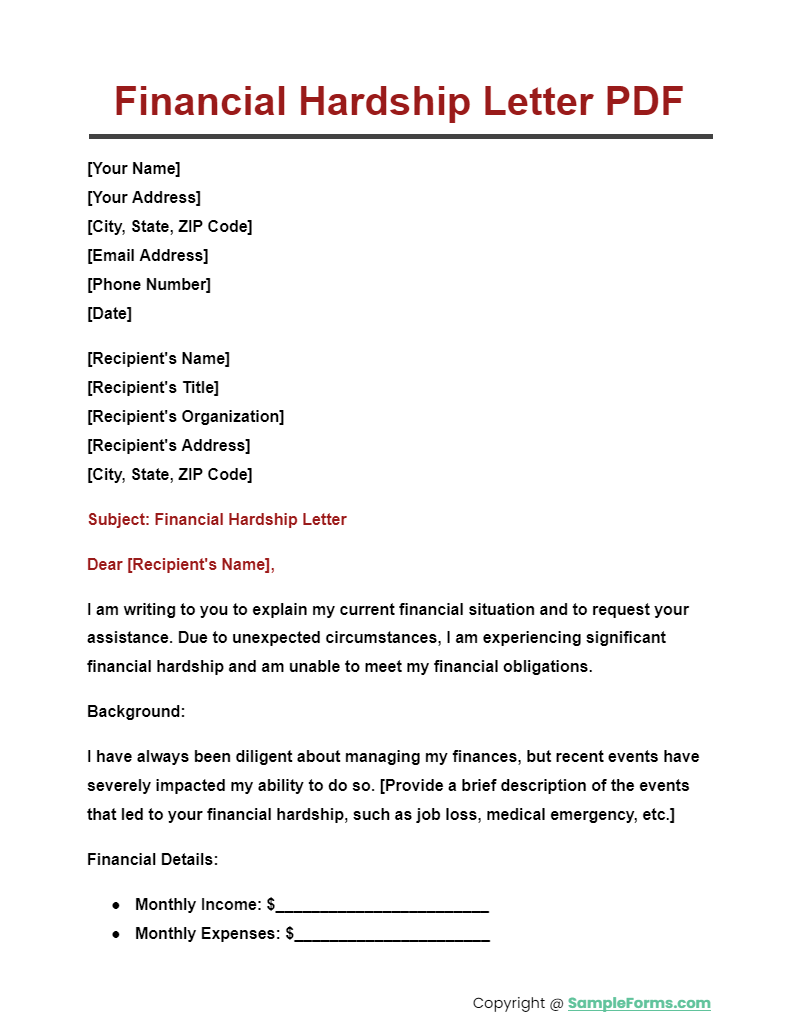 FREE 6+ Financial Hardship Letter Samples, PDF, MS Word, Google Docs