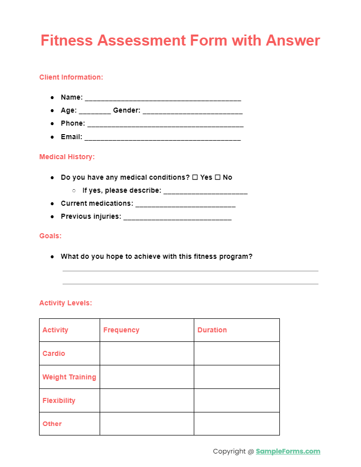 FREE 14+ Fitness Assessment Form Samples, PDF, MS Word, Google Docs