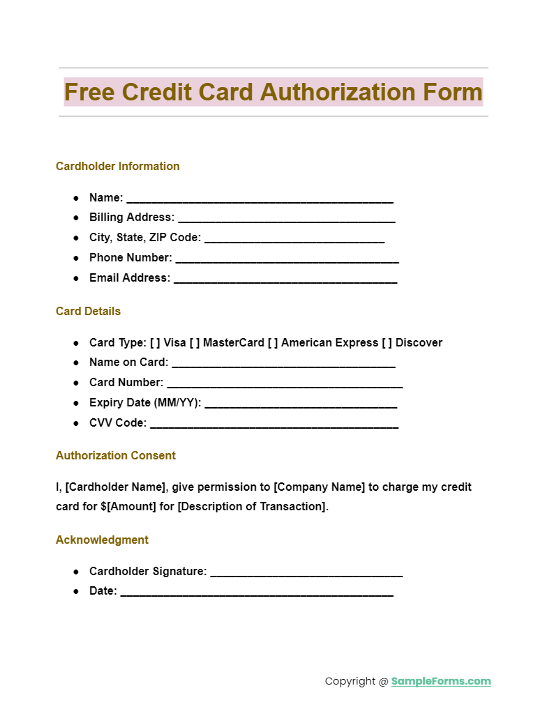 FREE 14+ Credit Card Authorization Form Samples, PDF, MS Word, Google ...