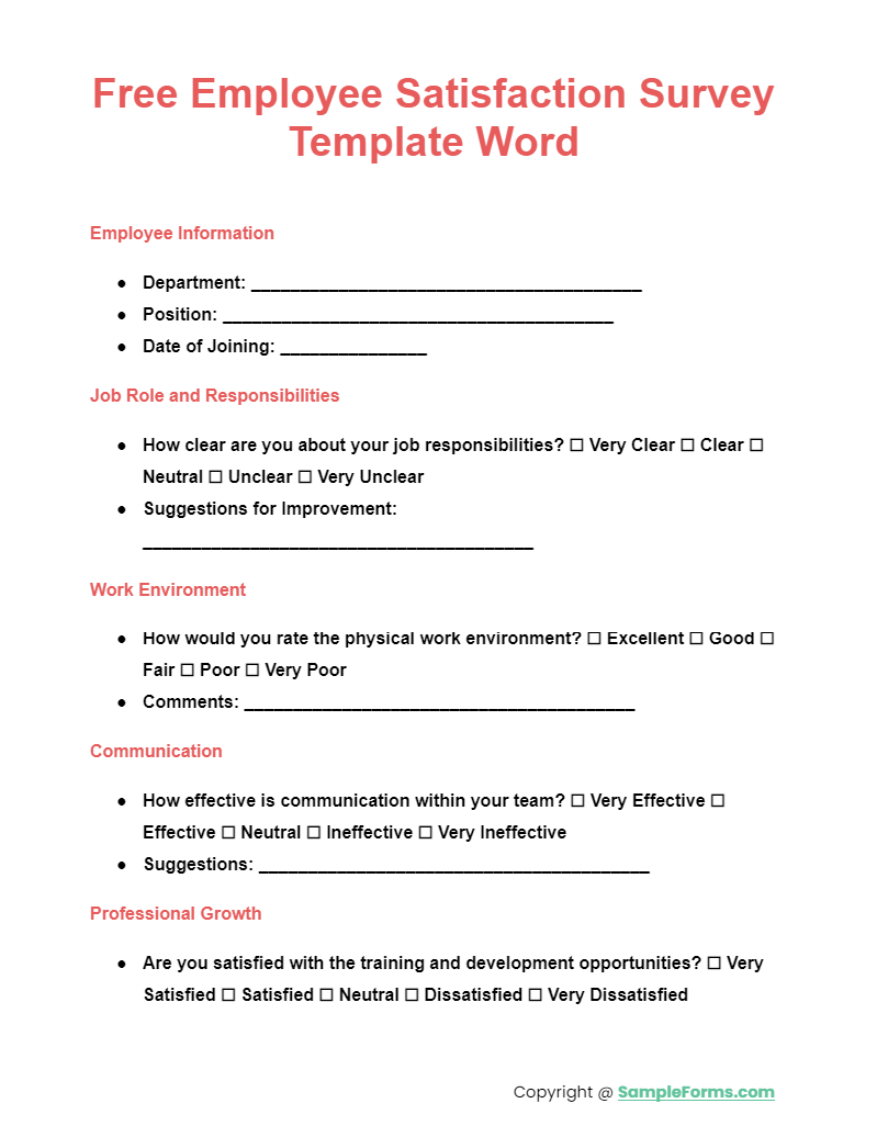 FREE 12+ Employee Satisfaction Survey Form Samples, PDF, MS Word ...