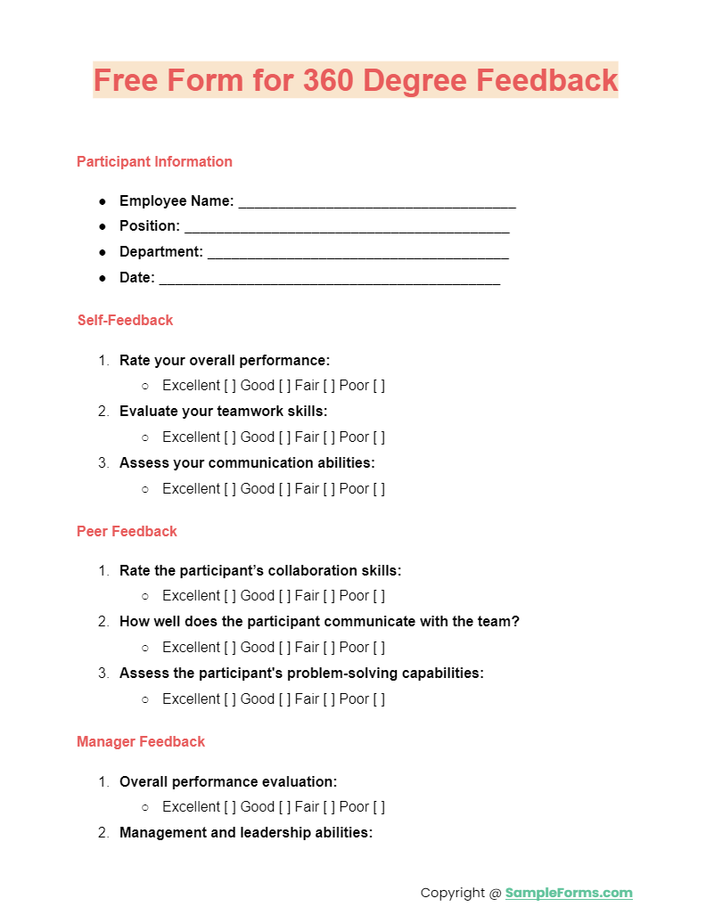 FREE 15+ Form for 360 Degree Feedback Samples, PDF, MS Word, Google ...