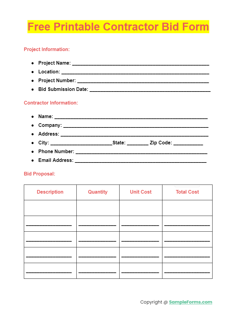 FREE 12+ Construction Bid Form Samples, PDF, MS Word, Google Docs, Excel