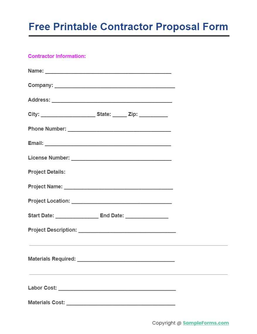 FREE 12+ Contractor Proposal Form Samples, PDF, MS Word, Google Docs, Excel