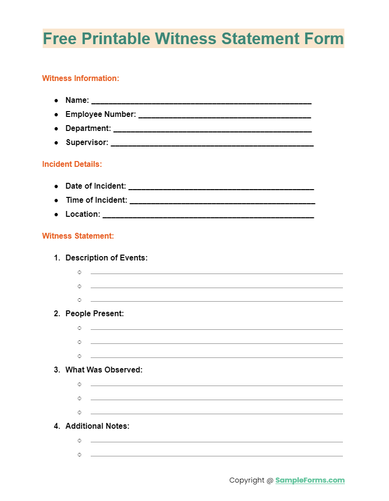 FREE 17+ Employee Witness Statement Form Samples, PDF, MS Word, Google Docs