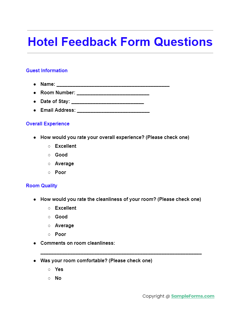 FREE 11+ Hotel Feedback Form Samples, PDF, MS Word, Google Docs