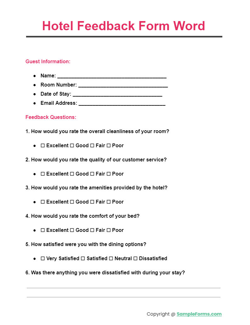 FREE 11+ Hotel Feedback Form Samples, PDF, MS Word, Google Docs