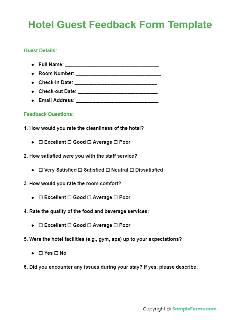 FREE 11+ Hotel Feedback Form Samples, PDF, MS Word, Google Docs