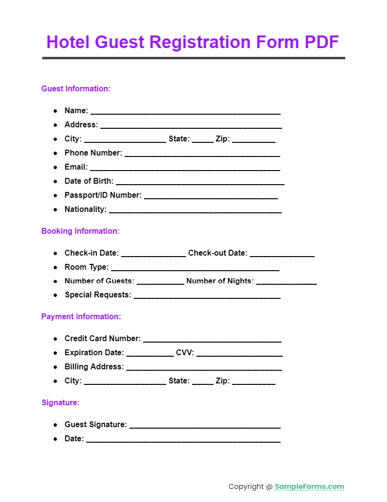 FREE 11+ Hotel Guest Registration Form Samples, PDF, MS Word, Google Docs, Excel