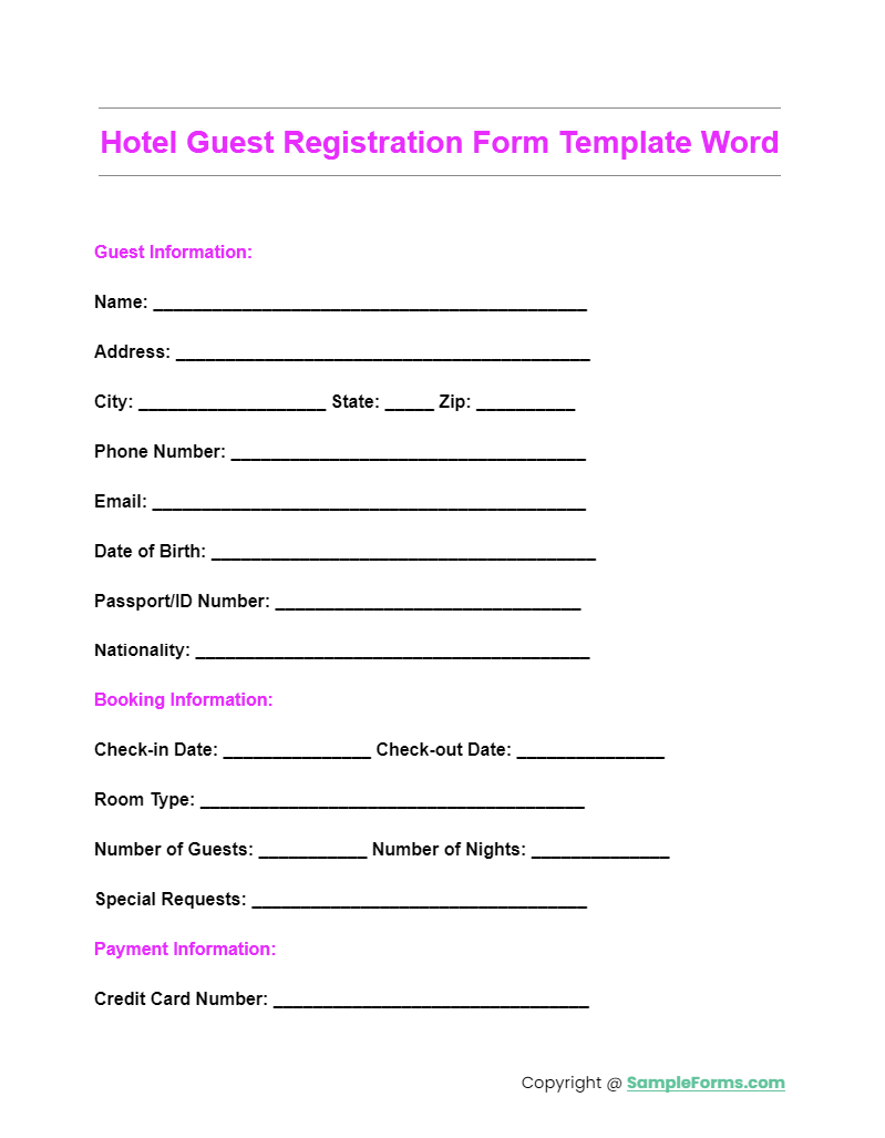 FREE 11+ Hotel Guest Registration Form Samples, PDF, MS Word, Google Docs, Excel