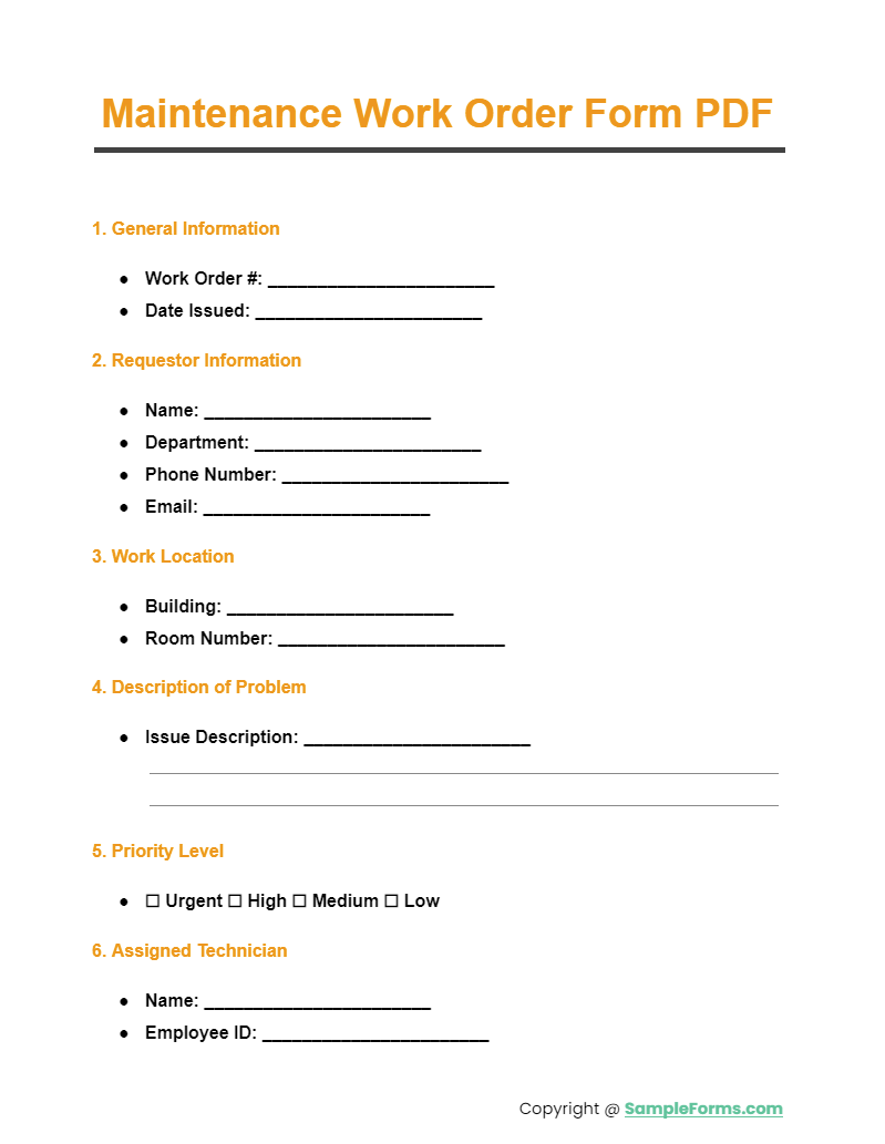 FREE 11+ Maintenance Work Order Form Samples, PDF, MS Word, Google Docs