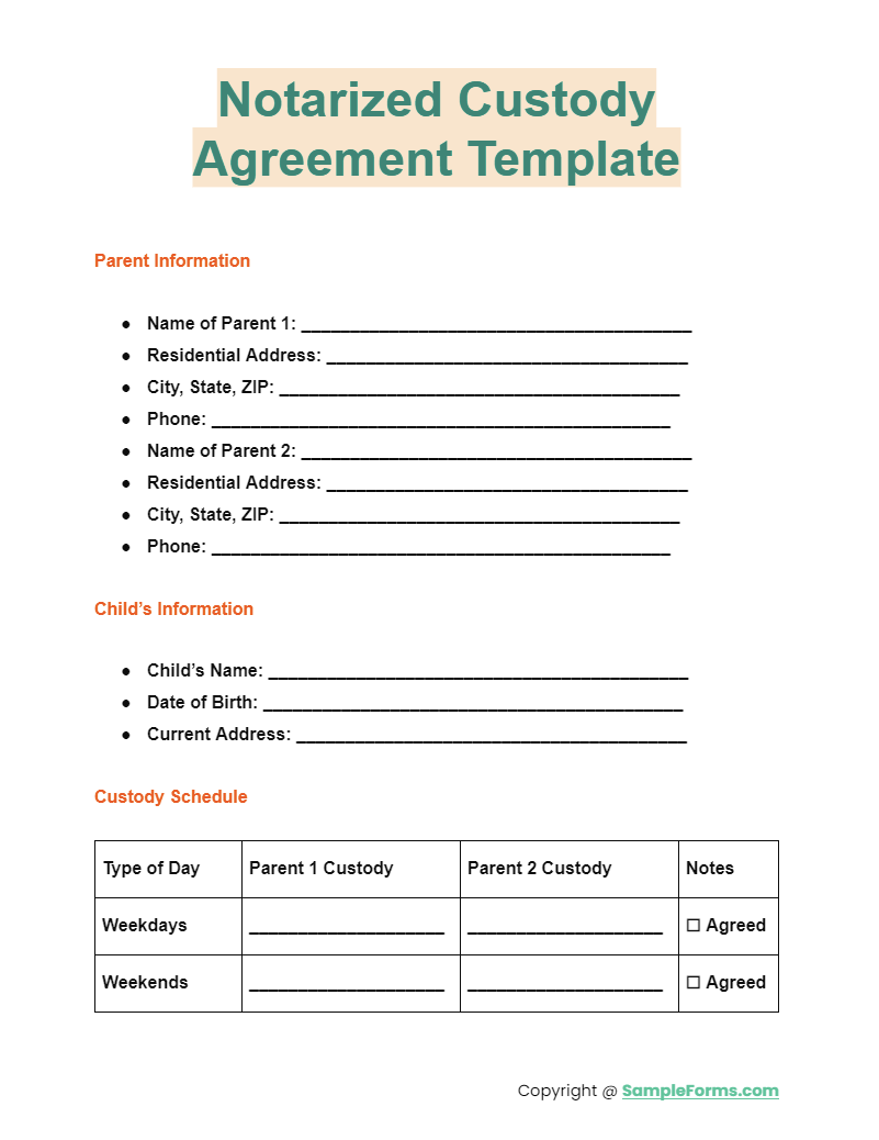 FREE 12+ Custody Agreement Form Samples, PDF, MS Word, Google Docs
