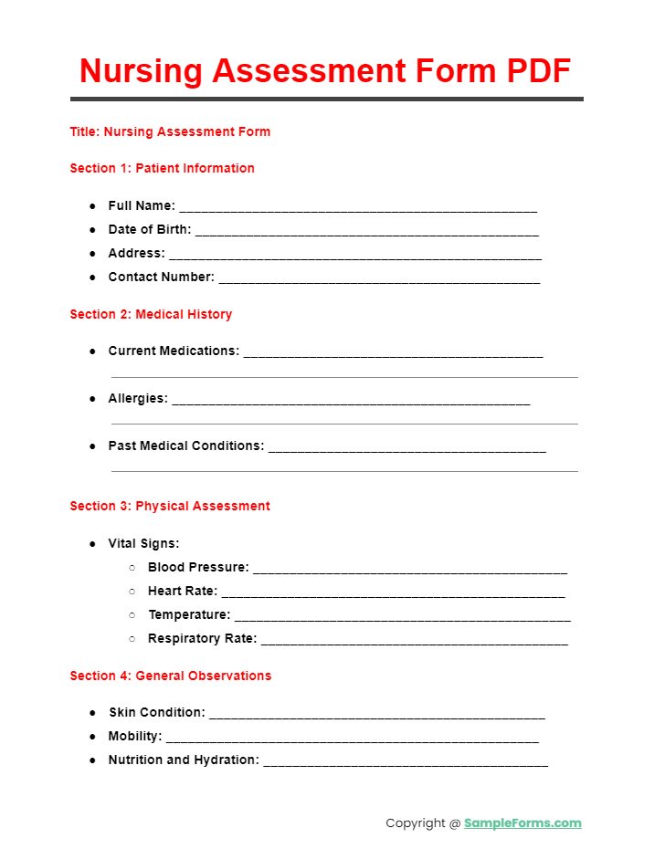 FREE 22+ Nursing Assessment Form Samples, PDF, MS Word, Google Docs