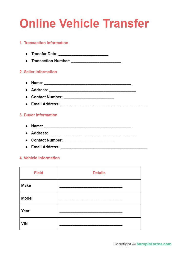 FREE 9+ Vehicle Transfer Form Samples, PDF, MS Word, Google Docs, Excel