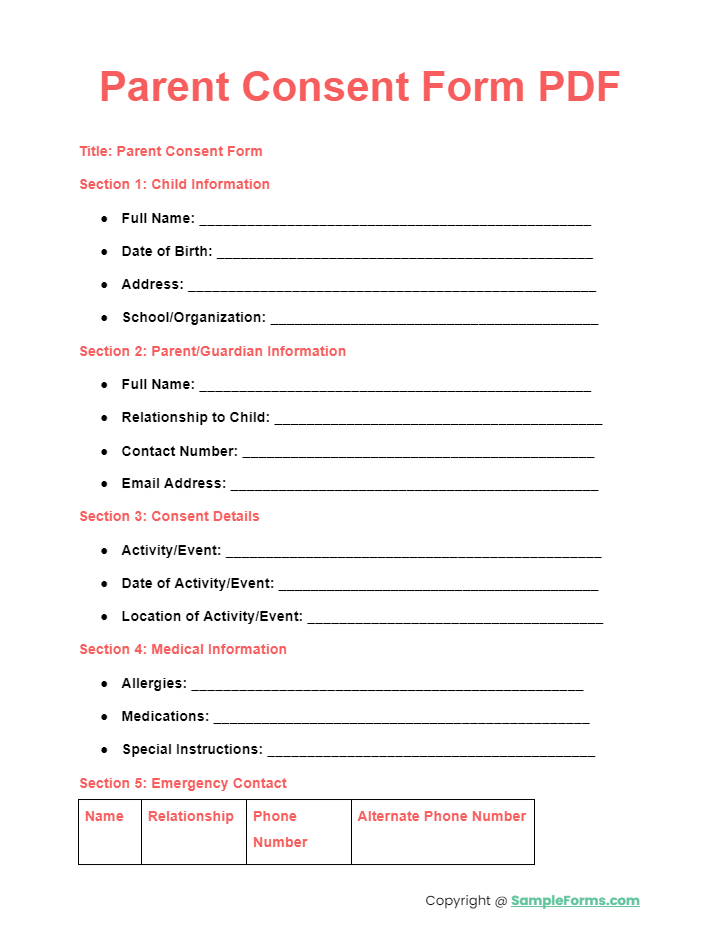 FREE 14+ Parent Consent Form Samples, PDF, MS Word, Google Docs, Excel