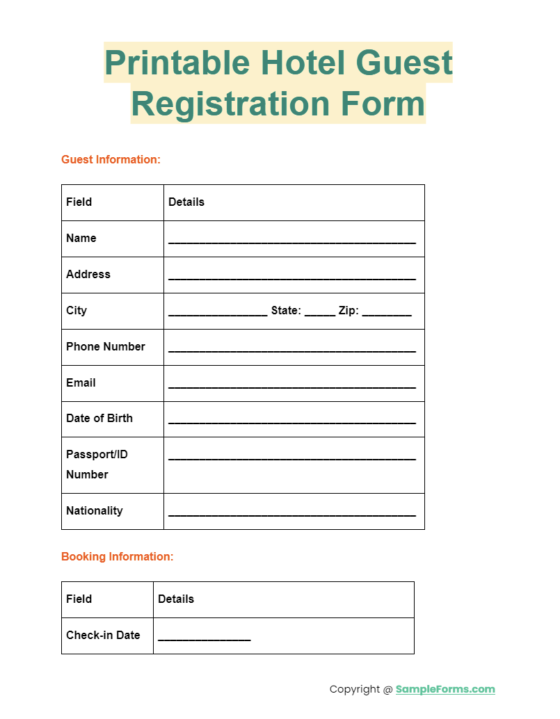 FREE 11+ Hotel Guest Registration Form Samples, PDF, MS Word, Google Docs, Excel