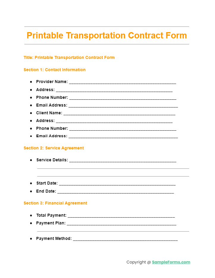 FREE 12+ Transportation Contract Form Samples, PDF, MS Word, Google Docs
