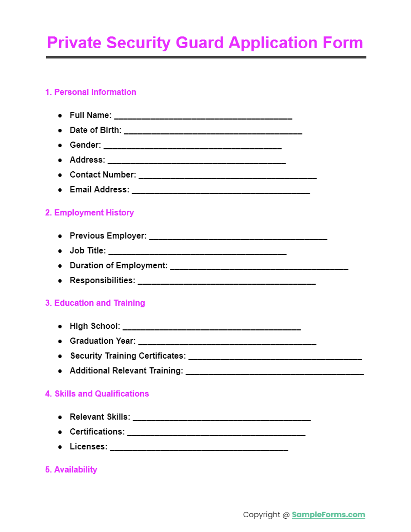 FREE 8+ Security Guard Application Form Samples, PDF, MS Word, Google Docs
