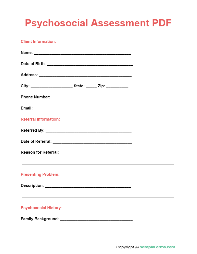 FREE 11+ Psychosocial Assessment Form Samples, PDF, MS Word, Google Docs