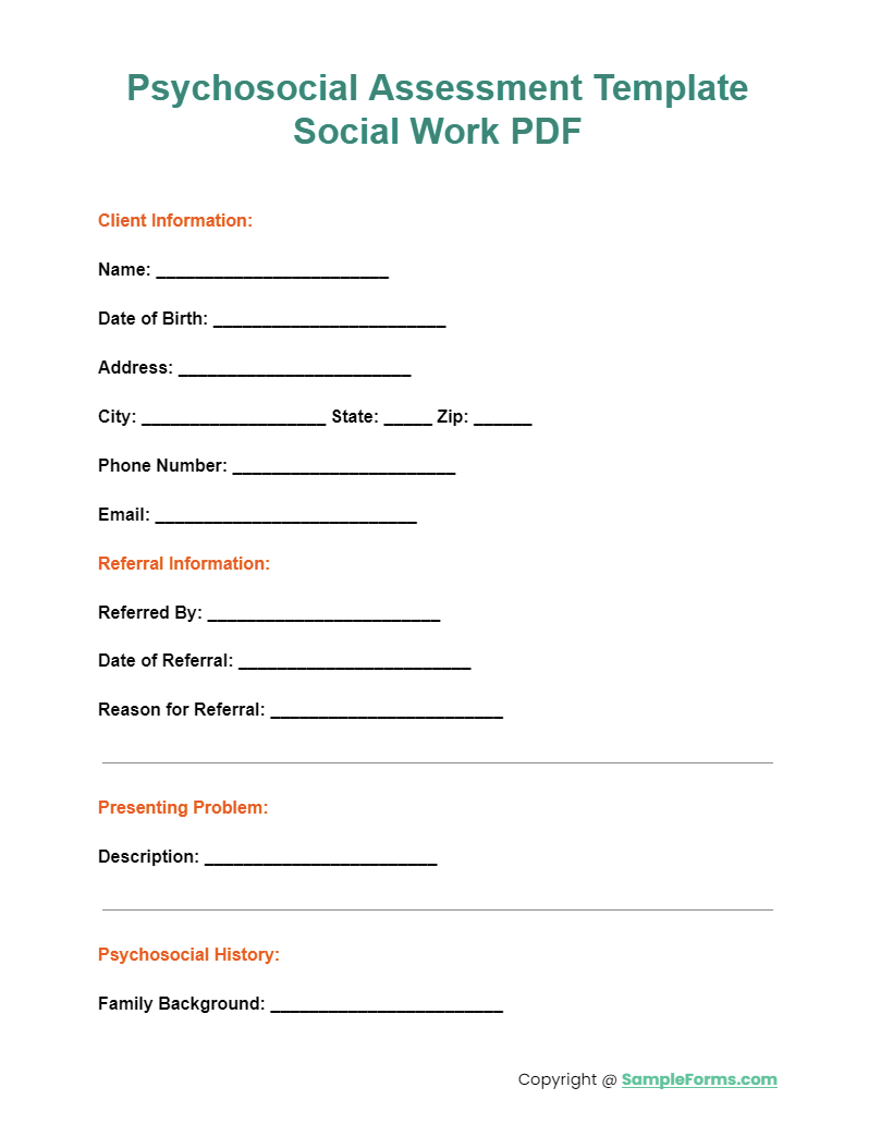 FREE 11+ Psychosocial Assessment Form Samples, PDF, MS Word, Google Docs