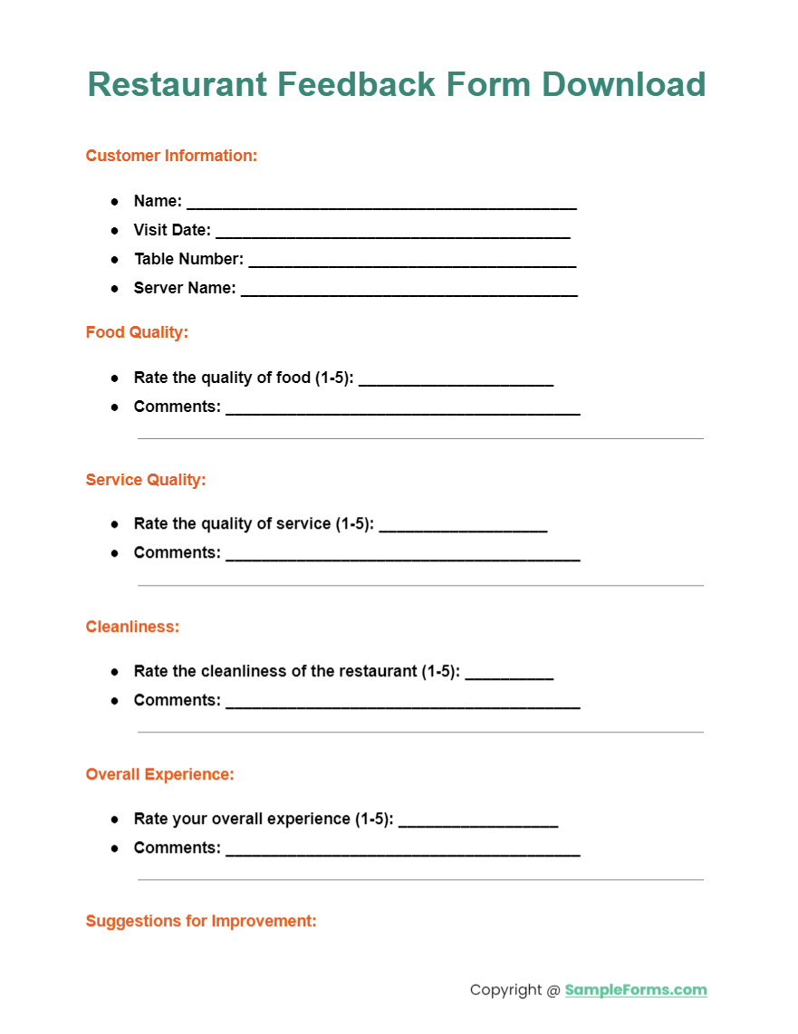 FREE 15+ Restaurant Feedback Form Samples, PDF, MS Word, Google Docs
