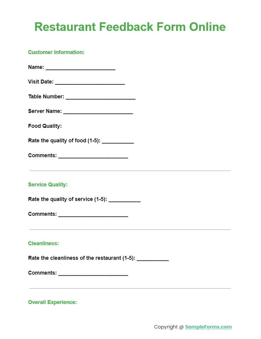 FREE 15+ Restaurant Feedback Form Samples, PDF, MS Word, Google Docs
