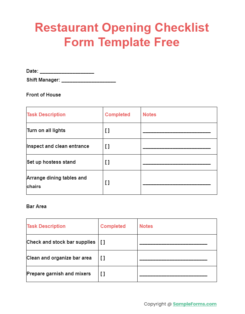 FREE 10+ Restaurant Opening Checklist Form Samples, PDF, MS Word ...