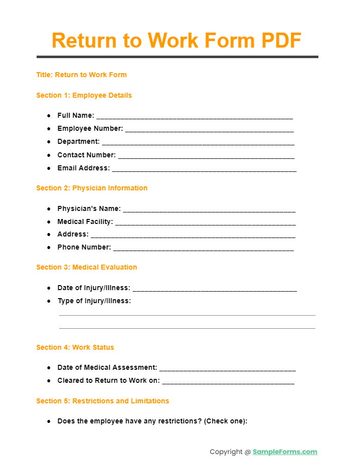 FREE 54+ Return to Work Form Samples, PDF, MS Word, Google Docs