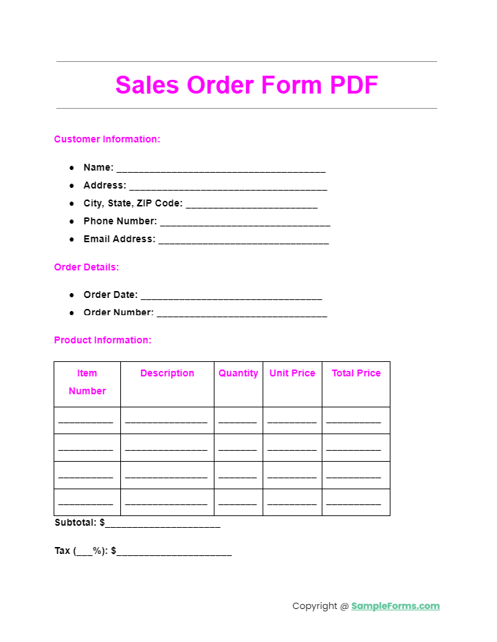 FREE 60+ Sales Order Form Samples, PDF, MS Word, Google Docs, Excel