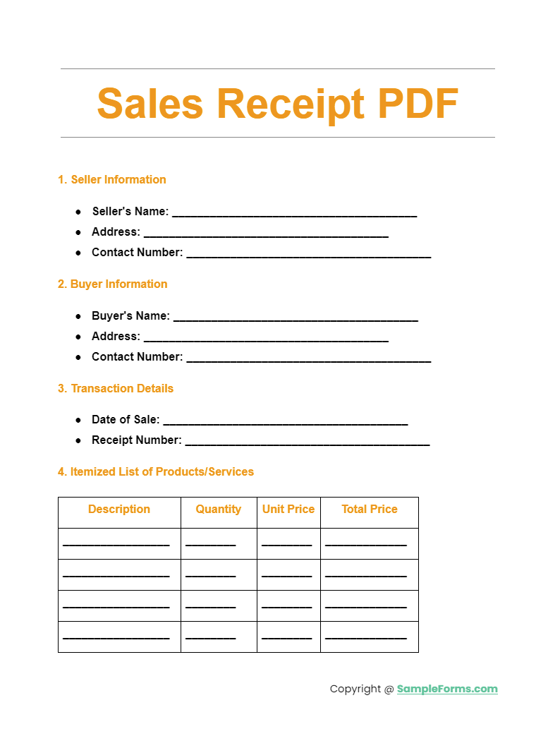 FREE 14+ Sales Receipt Form Samples, PDF, MS Word, Google Docs, Excel