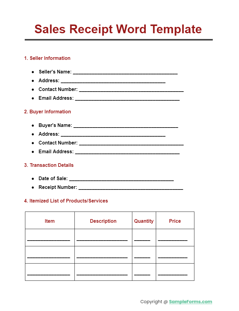 FREE 14+ Sales Receipt Form Samples, PDF, MS Word, Google Docs, Excel