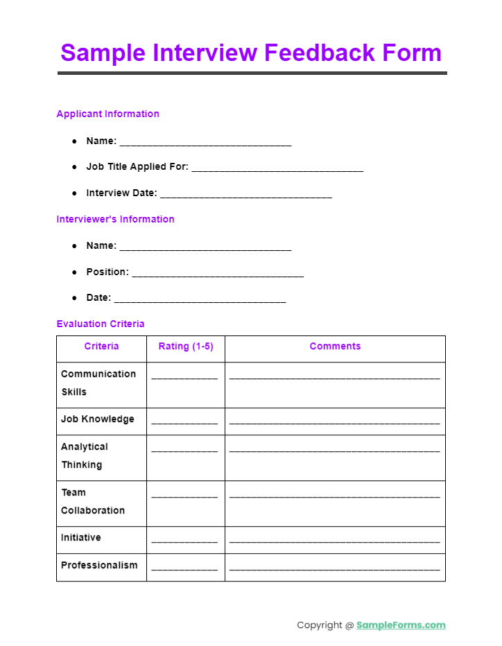 FREE 15+ Interview Feedback Form Samples, PDF, MS Word, Google Docs