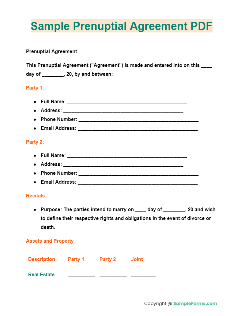 FREE 11+ Prenuptial Agreement Form Samples, PDF, MS Word, Google Docs