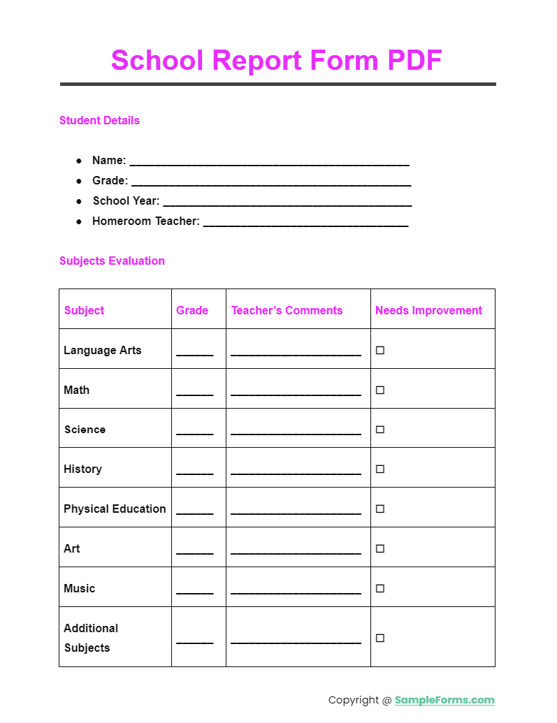 FREE 14+ School Report Form Samples, PDF, MS Word, Google Docs, Excel